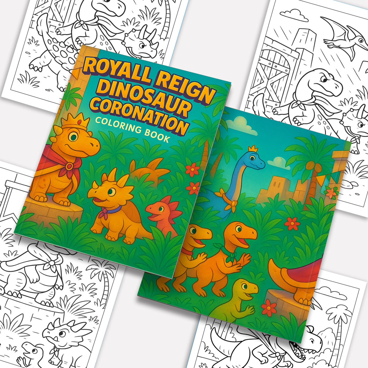 Royal Reign Dinosaur Coronation Coloring Pages – 48 Bold Outlined Page ...