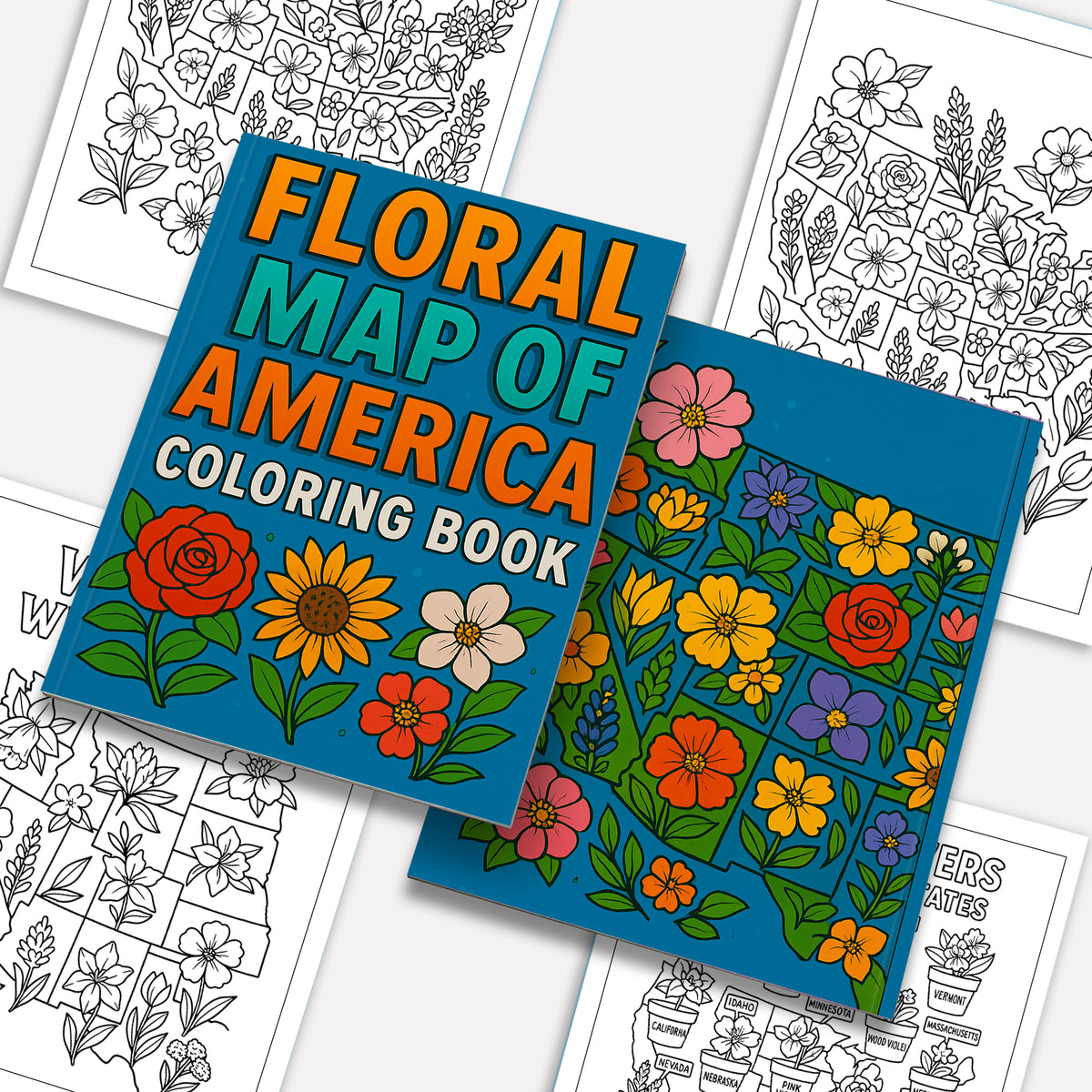 Floral Map of America – Coloring Pages – 48 State Flower Designs Acros ...