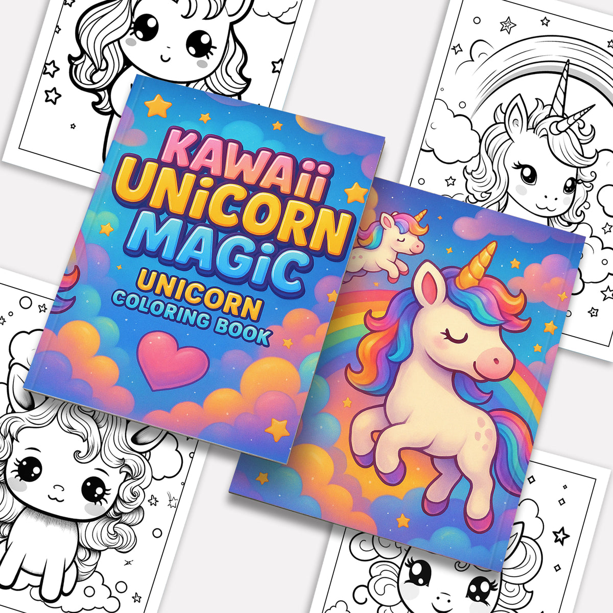 Kawaii Unicorn Magic – Unicorn Coloring Pages – 48 Pages – Cute, Smili ...