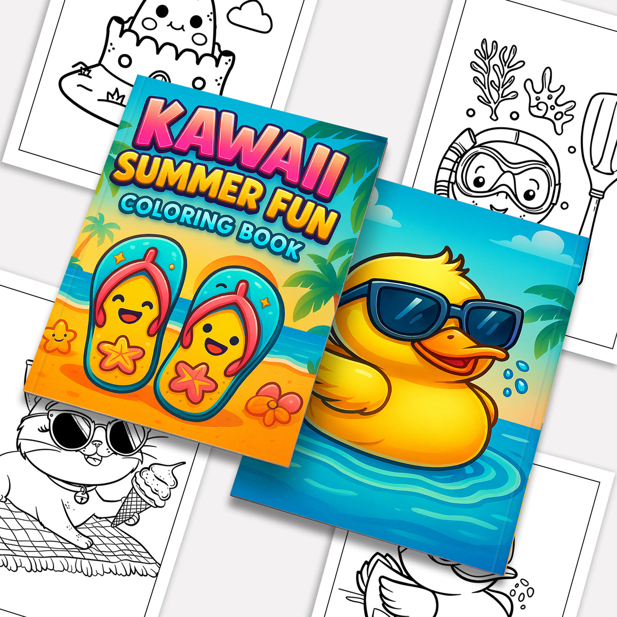 Kawaii Summer Fun Coloring Pages – 48 Pages – Cute Beach, Vacation, an ...