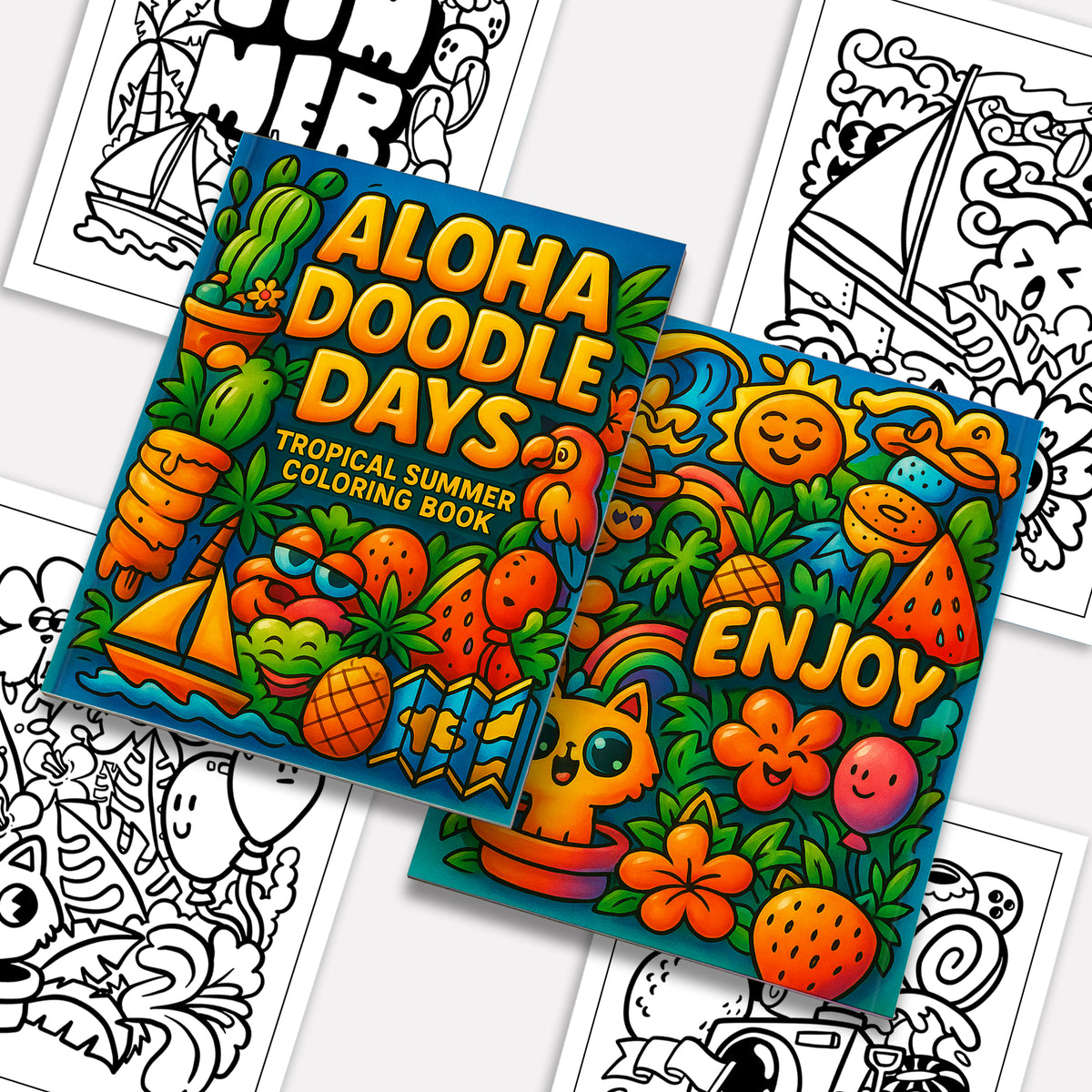 Aloha Doodle Days – Hawaii Coloring Pages – 48 Summer Vacation Scenes ...