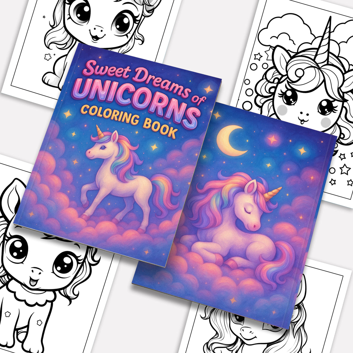 Sweet Dreams of Unicorns Coloring Pages – 48 Whimsical Kawaii Scenes f ...