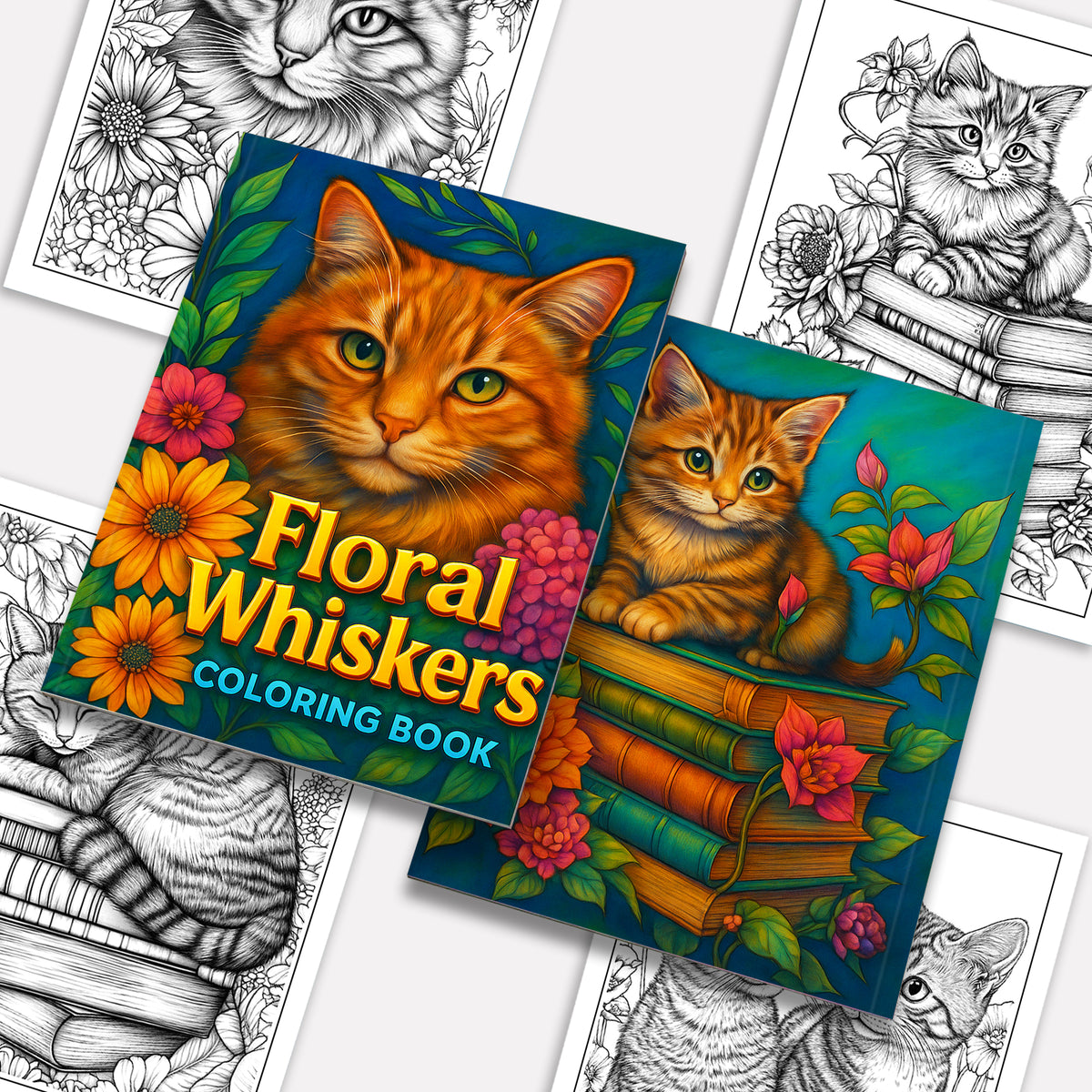 Floral Whiskers Coloring Pages – 48 Whimsical Cat and Flower Scenes fo ...